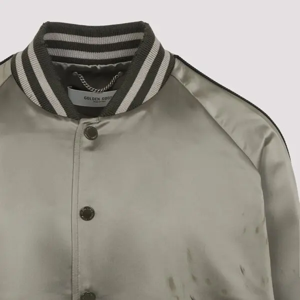GOLDEN GOOSE Acetate Bomber Jacket With Striped Collar And Cuffs - Green