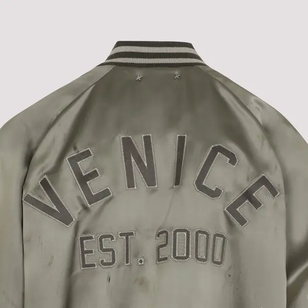 GOLDEN GOOSE Acetate Bomber Jacket With Striped Collar And Cuffs - Green