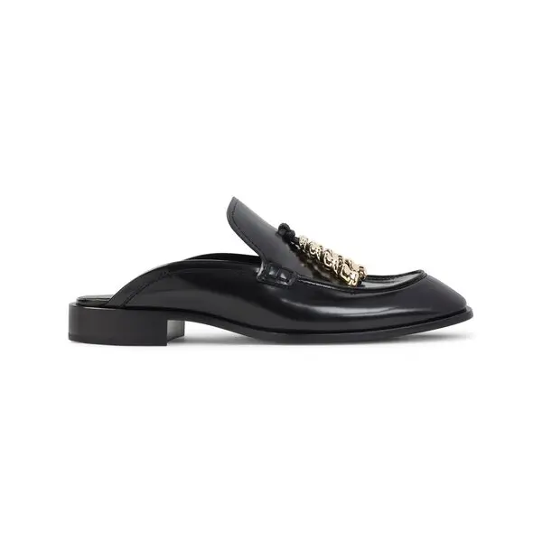 Loewe Calfskin Edge Loafer Mule With Gold-tone Spiral Detail - Black