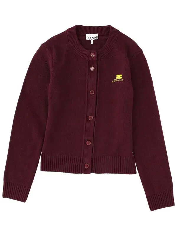 GANNI Cardigan With Logo - Multicolor