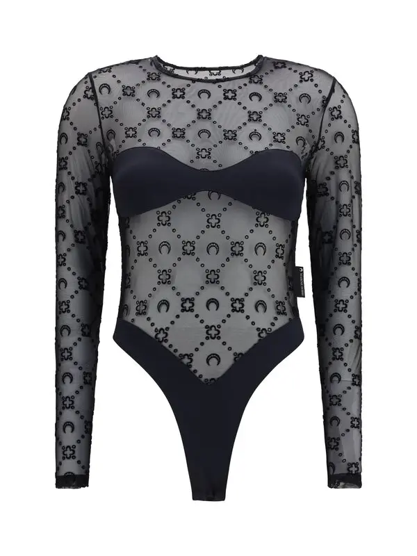 MARINE SERRE Mesh Moon Motif Bodysuit - Black