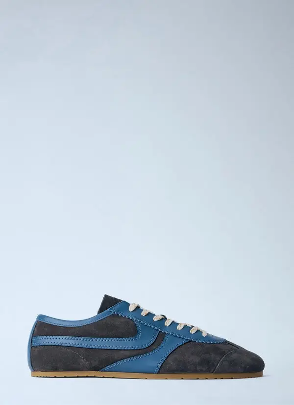 Dries Van Noten Suede Trimmed Leather Sneakers - Gray