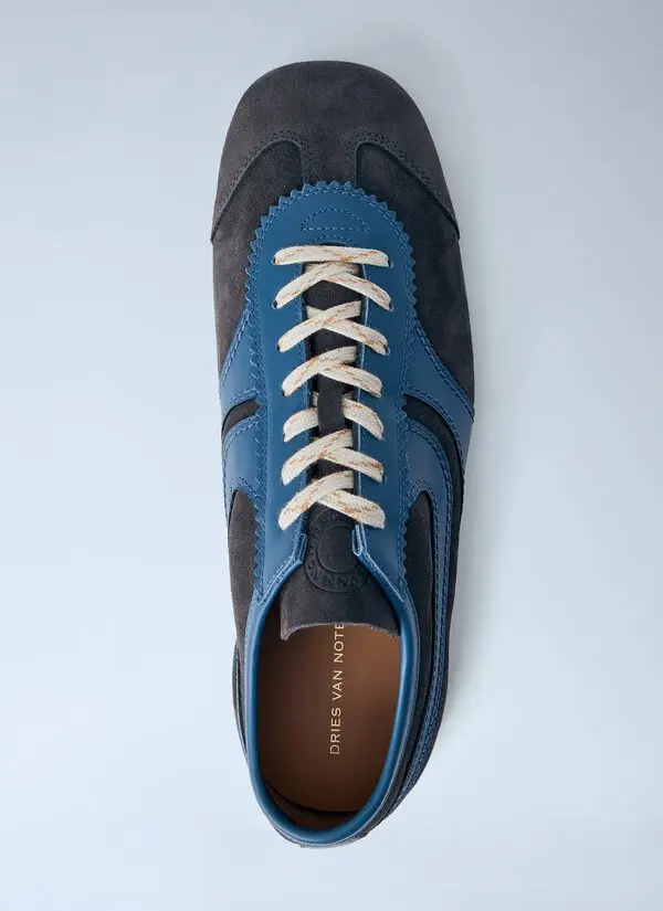 Dries Van Noten Suede Trimmed Leather Sneakers - Gray