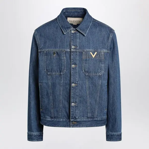 Valentino Garavani Denim Jacket With Vgold Detail - Blue