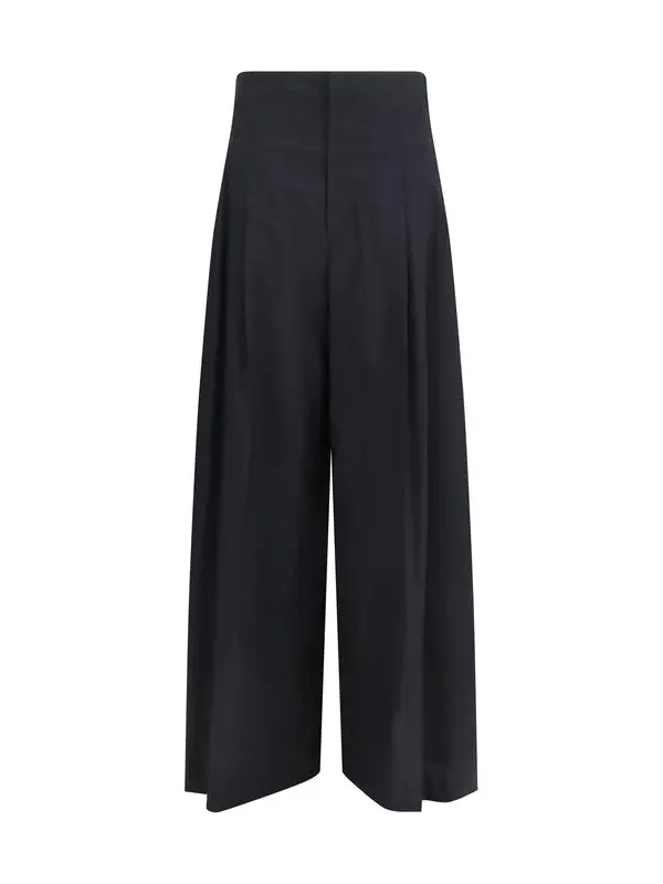 Brunello Cucinelli Tech Cotton Poplin Wide Leg Pants - Black