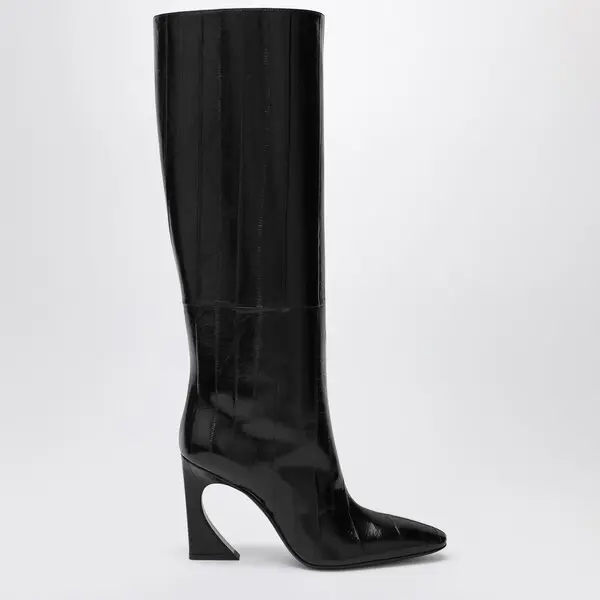 Fendi Arco" Hagfish Leather High Heel Boots - Black
