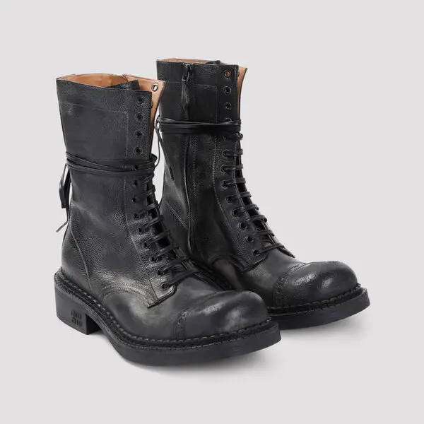 Miu Miu Calf Leather Lace-up Ankle Boots