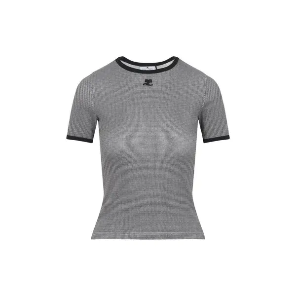 COURREGES Houndstooth Contrast T-shirt - Black