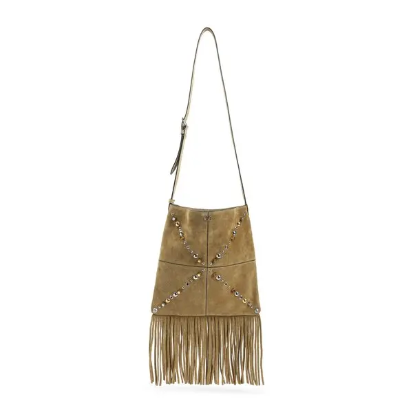 Valentino Garavani Medium Suede Shoulder Bag With Studs And Fringe