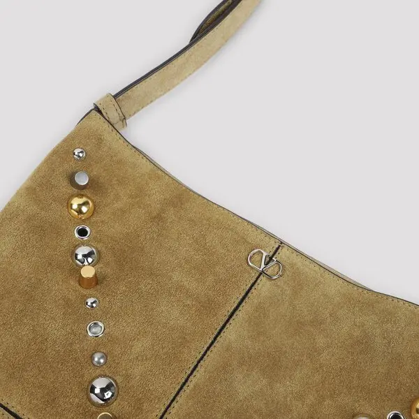Valentino Garavani Medium Suede Shoulder Bag With Studs And Fringe