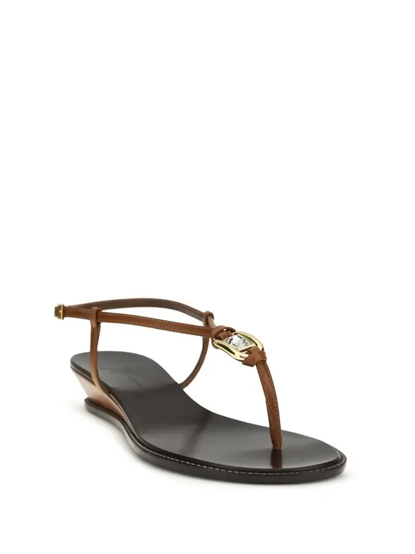 GIUSEPPE ZANOTTI Amhelia Leather Wedge Sandals With Gold-tone Embellishment - Brown