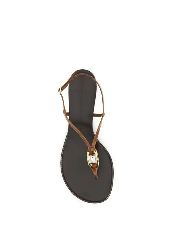 GIUSEPPE ZANOTTI Amhelia Leather Wedge Sandals With Gold-tone Embellishment - Brown