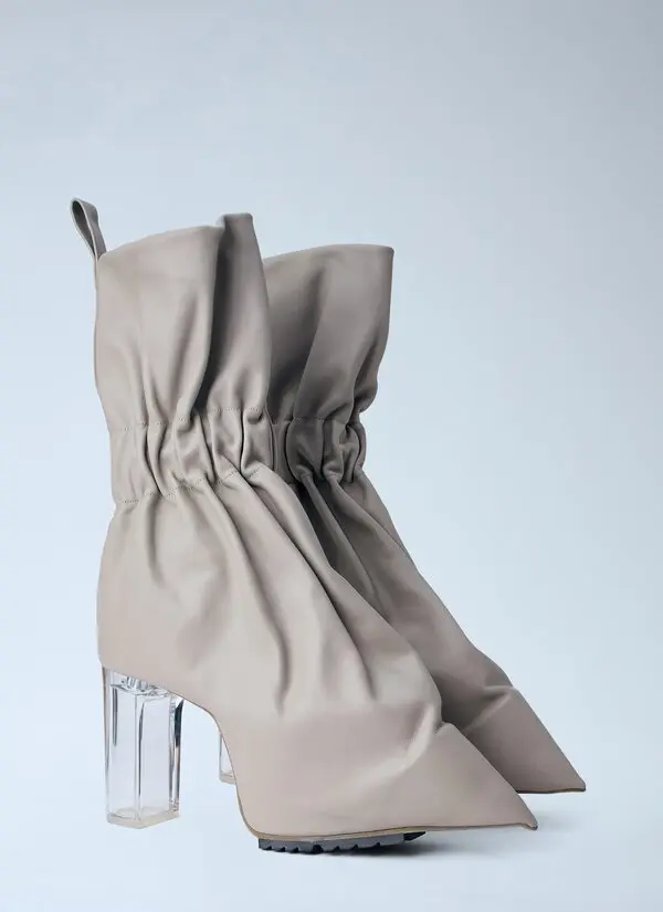 Rick Owens Gathered Leather Ankle Boots With Transparent Block Heel