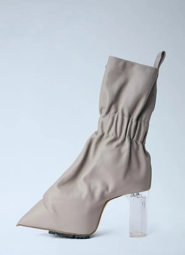 Rick Owens Gathered Leather Ankle Boots With Transparent Block Heel