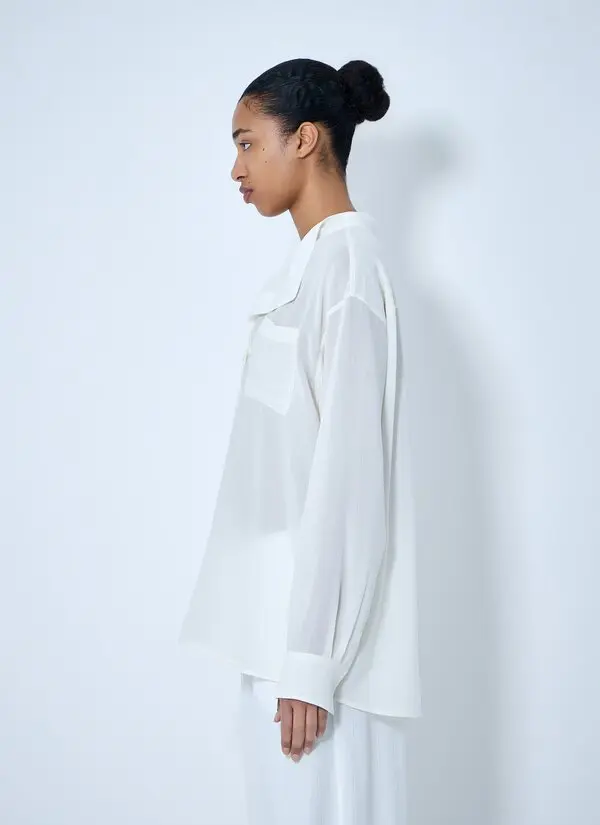 TOTEME Sheer Silk Blouse With Notched Collar And Chest Pockets - White