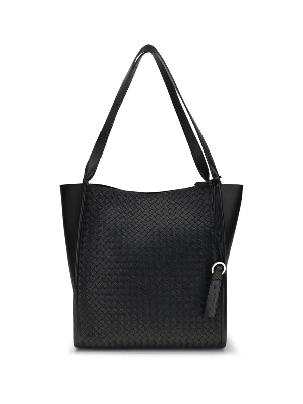 Bottega Veneta Courier Tote Bag In Nappa Leather With Intrecciato Pattern - Black