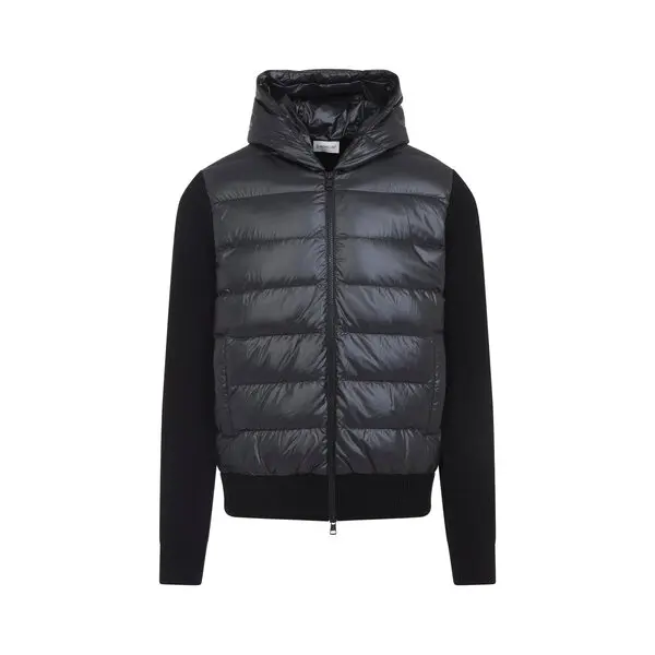 Moncler Ribbed Cardigan With Contrasting Stripes - Black