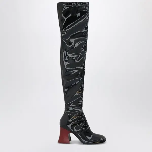 Chloé Janis Over-the-knee Patent Stretch Boots With Flared Heel - Black