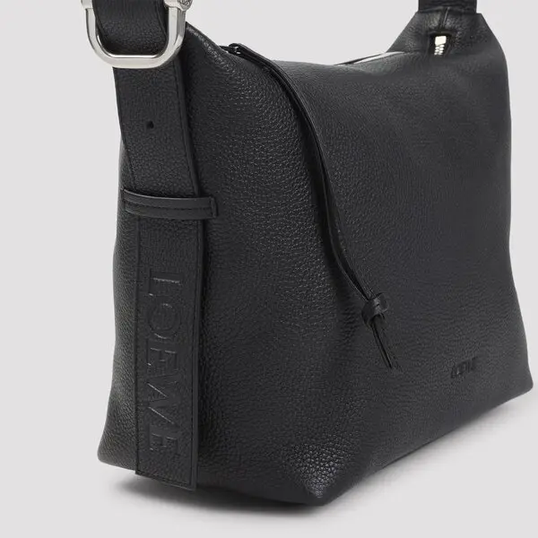 Loewe Loop Hobo Bag In Grained Calf Leather - Black