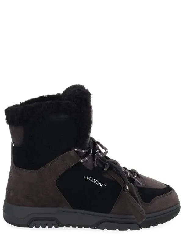 Off-White Lace-up Leather And Shearling Boots