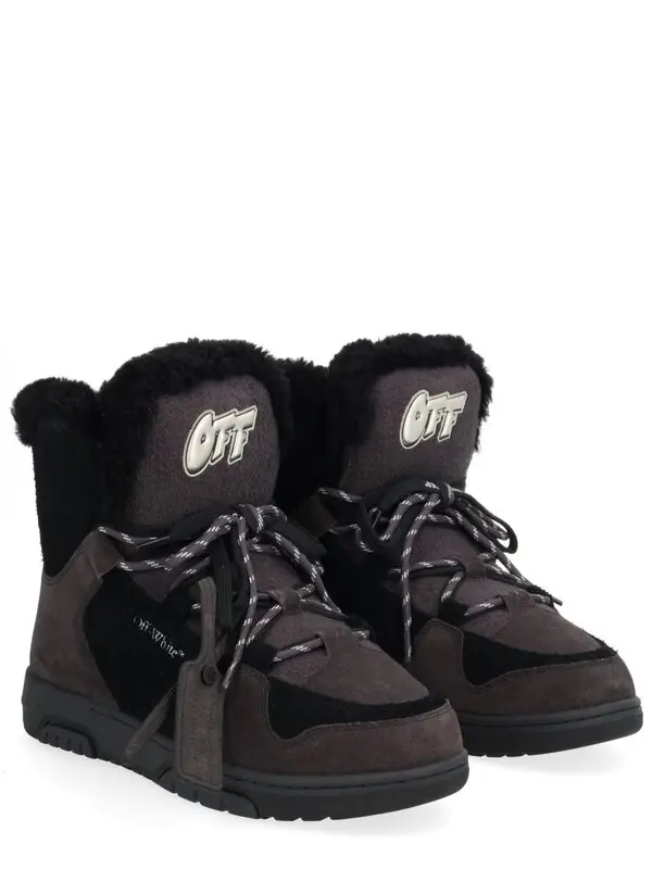 Off-White Lace-up Leather And Shearling Boots