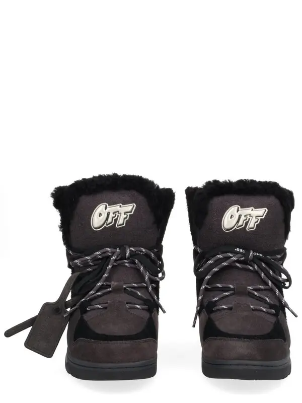 Off-White Lace-up Leather And Shearling Boots