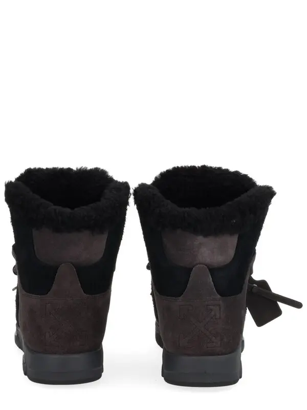 Off-White Lace-up Leather And Shearling Boots