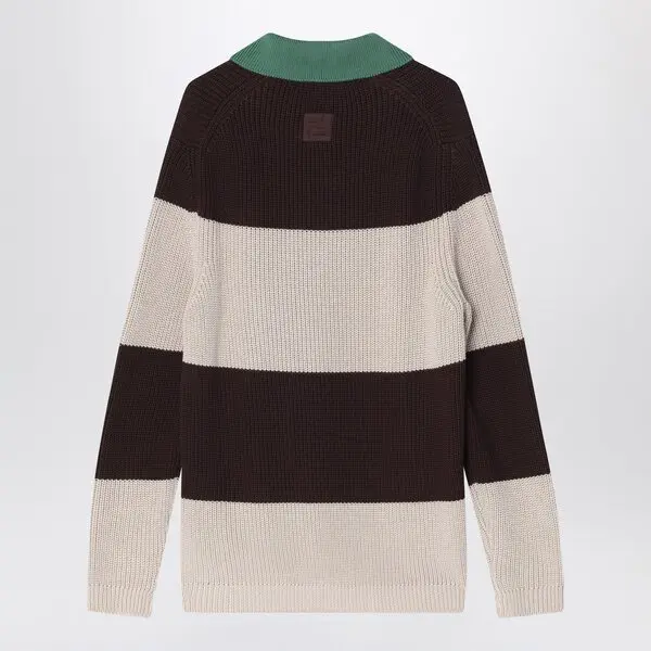 Fendi Knitted Cotton Polo Shirt With And Beige Stripes - Brown