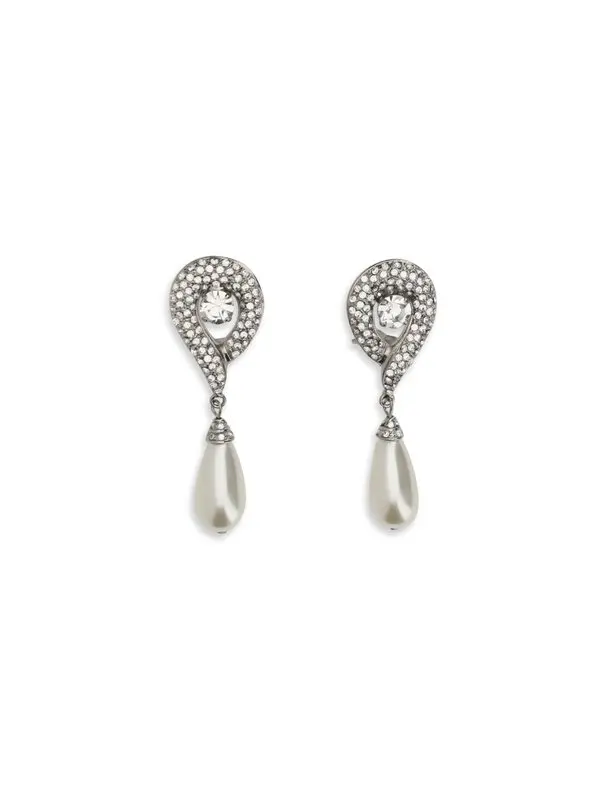 Alessandra Rich Crystal And Pearl Drop Earrings - Silver