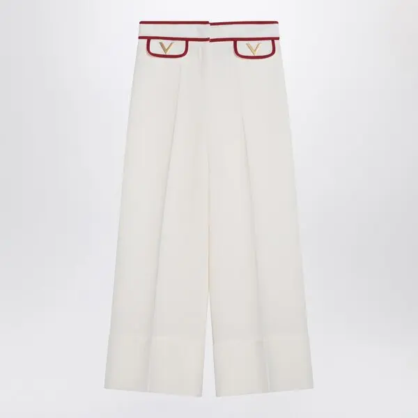 Valentino Garavani Virgin Wool And Silk Trousers With Gold V Detail - Multicolor