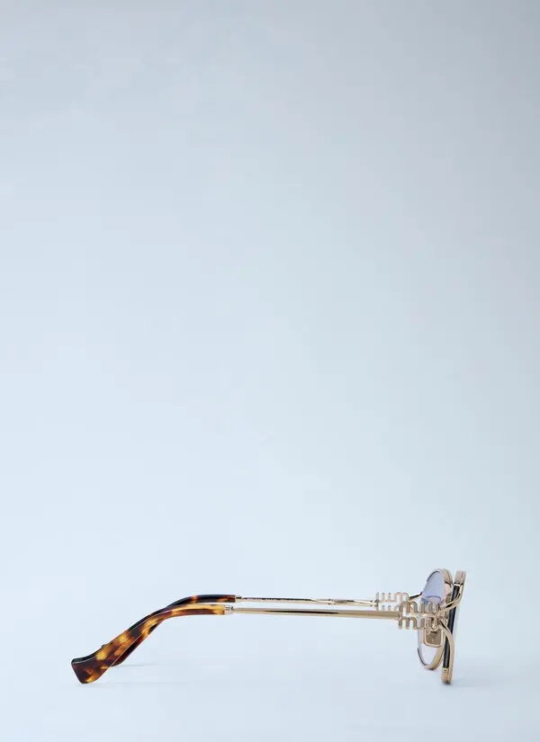 Miu Miu Oval Sunglasses With Metal Frames - Gold