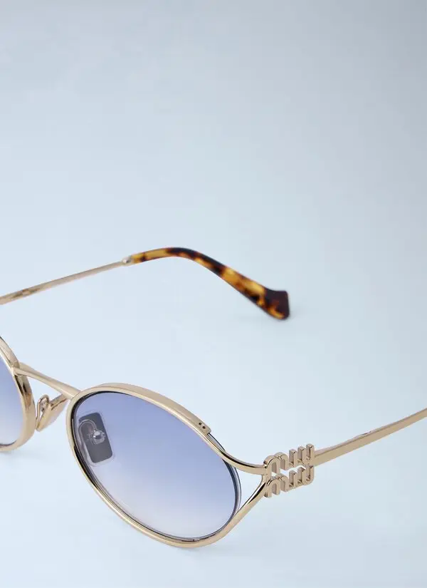 Miu Miu Oval Sunglasses With Metal Frames - Gold