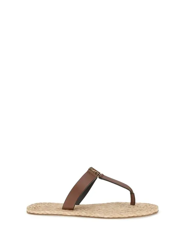 Saint Laurent Babylone Leather Thong Sandals - Brown