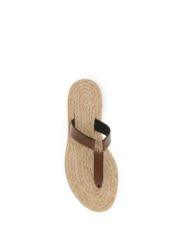 Saint Laurent Babylone Leather Thong Sandals - Brown