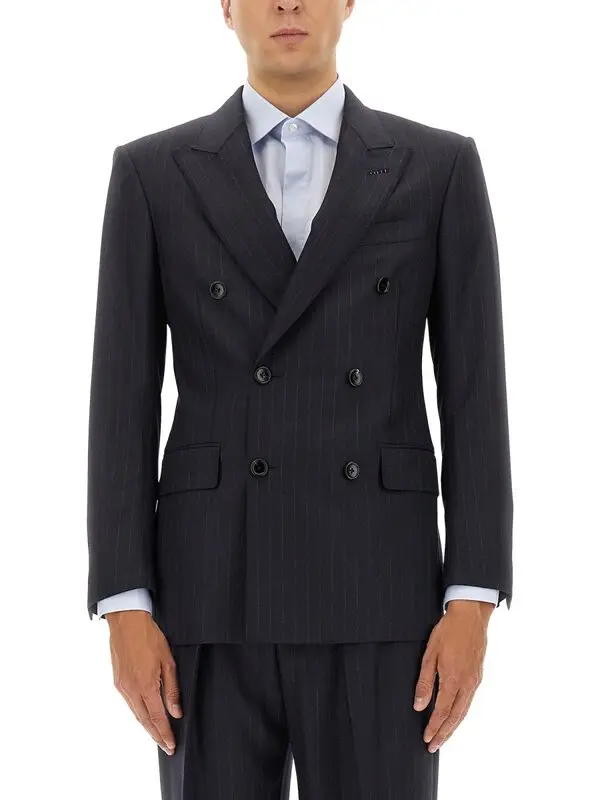 TOM FORD Wool Pinstripe Jacket - Blue
