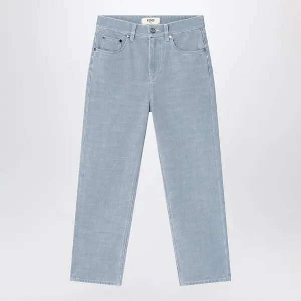 Fendi Light Blue Denim Jeans With Logo Embroidery