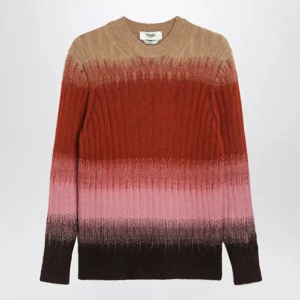 Fendi Mohair And Wool Blend Striped Crew Neck Sweater - Brown