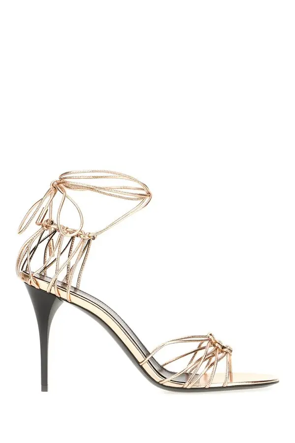 Saint Laurent Metallic Strappy Heeled Sandals