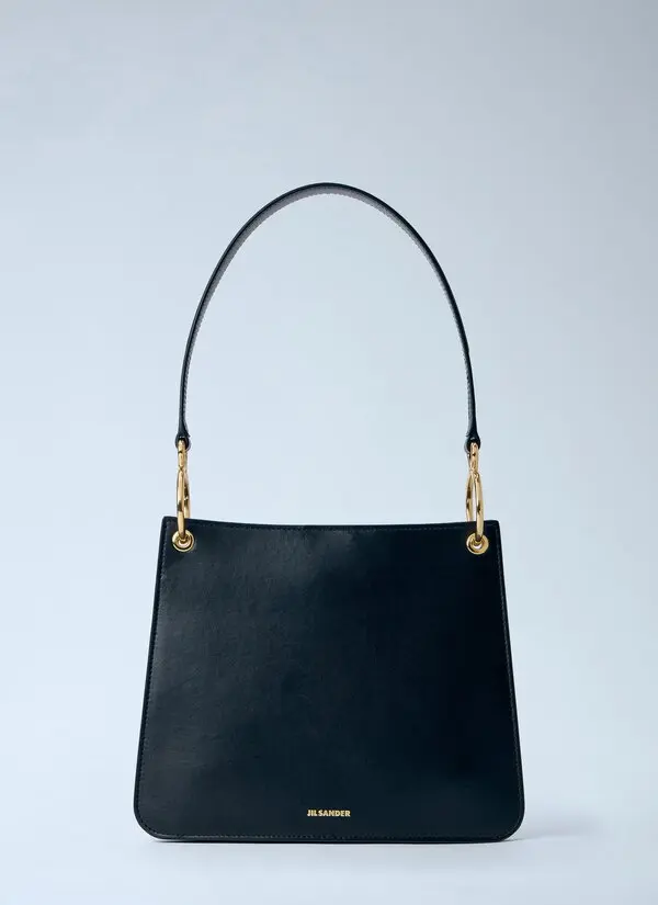 JIL SANDER Structured Leather Shoulder Bag - Black