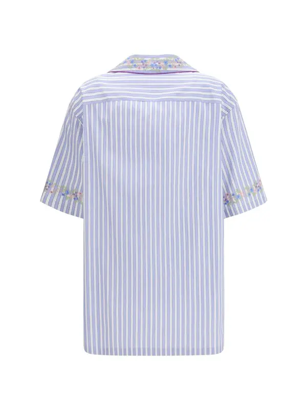 Dolce & Gabbana Striped Embroidered Floral Short-sleeve Shirt