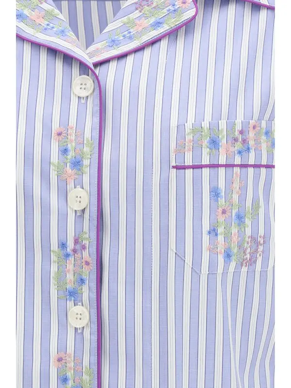 Dolce & Gabbana Striped Embroidered Floral Short-sleeve Shirt