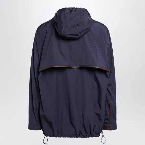 Loewe Navy Technical Micro-ripstop Hooded Jacket With Leather Trims - Blue