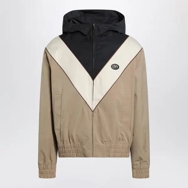Valentino Garavani Hooded Zip-up Windbreaker With Vlogo Patch - Black