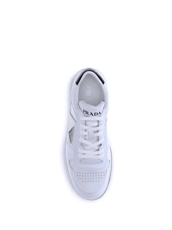 Prada Leather Sneakers With Enameled Logo Plaque - White
