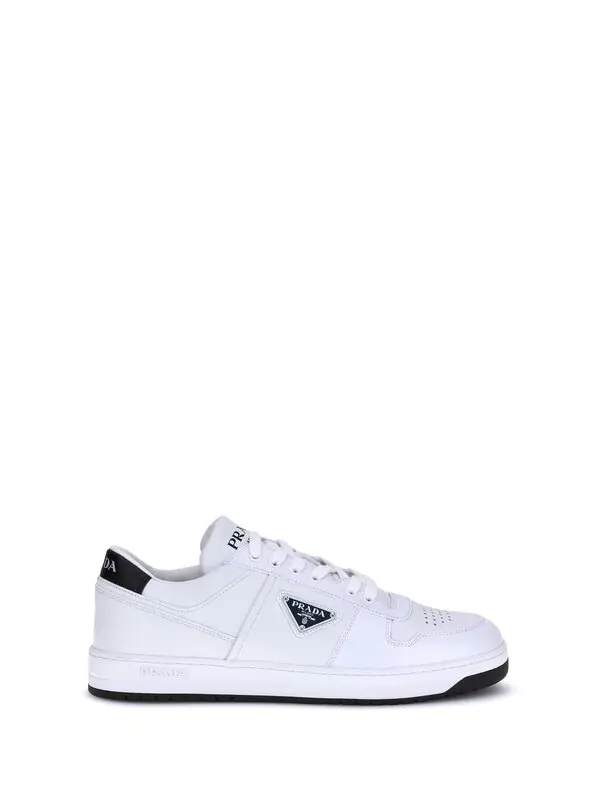 Prada Leather Sneakers With Enameled Logo Plaque - White
