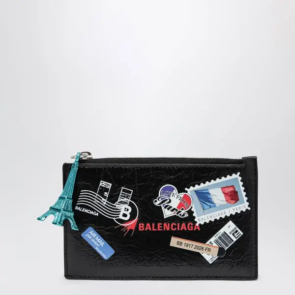 Balenciaga Cash Leather Coin Purse With Card Holder - Black