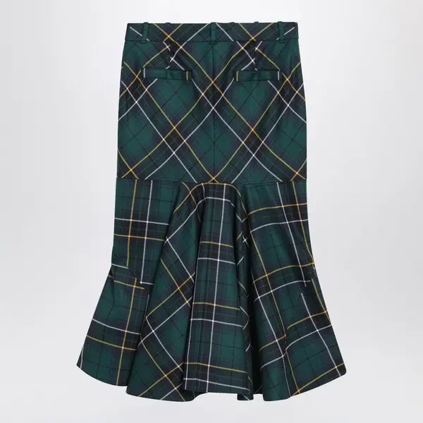 Alexander McQueen Wool Tartan Flared Midi Skirt