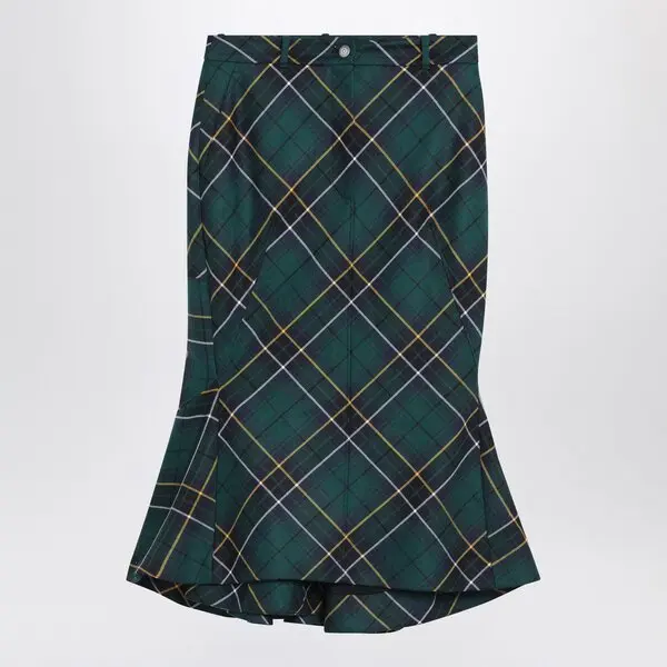 Alexander McQueen Wool Tartan Flared Midi Skirt - Blue