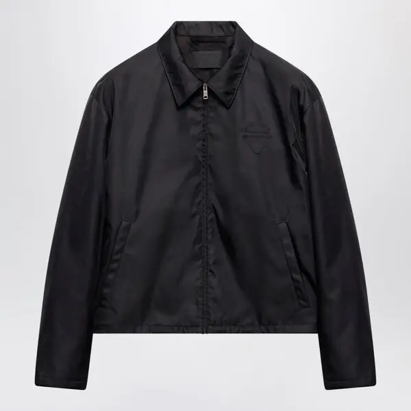 Prada Re-nylon Zip Jacket With Logo Detail - Black