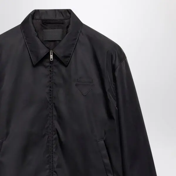 Prada Re-nylon Zip Jacket With Logo Detail - Black
